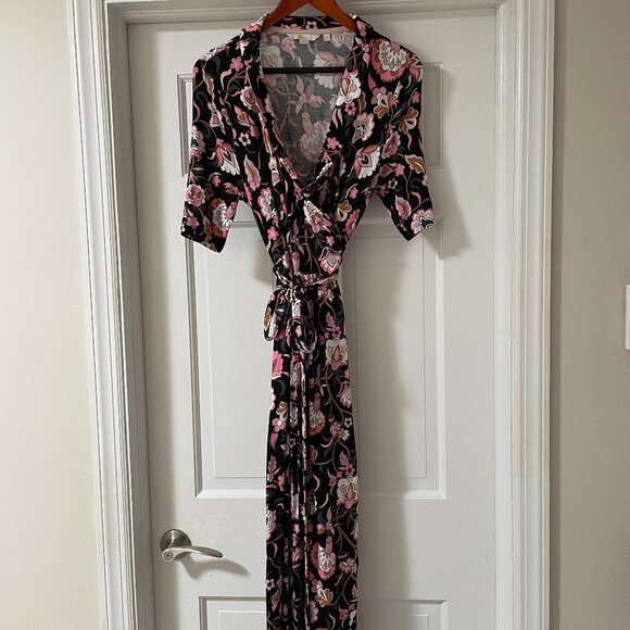 Boden | Dresses | Boden Wrap Dress Lavinia Black Pink Floral Print Wrap ...